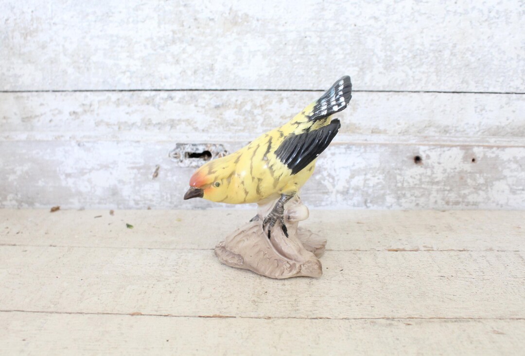 Vintage Porcelain Finch Bird Figurine - Made in Italy - Yellow Finch ...
