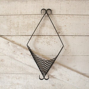 Vintage Black Metal Mesh Wall Basket - Mid Century Modern Front Door ...