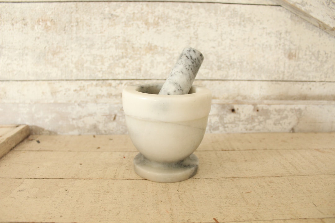 Vintage Marble or Alabaster Mortar & Pestle - White W/ Gray - Herb ...