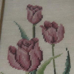 Vintage Needlepoint Tulip Fiber Art - Mid Century Framed Wool ...