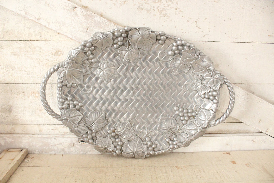 Vintage Lenox Silver Serving Tray W/ Handles - Grape Leaf Lenox Serving ...