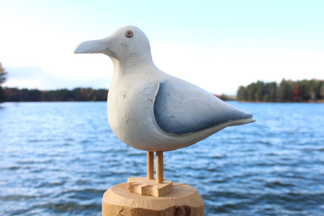 Vintage Carved Wood Seagull, Sea Bird on Post - Bird Carving - Shore ...