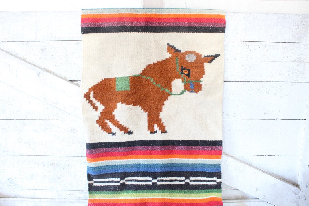 Vintage Hand Woven Wool Mexican Serape Wall Hanging / Saddle Blanket ...