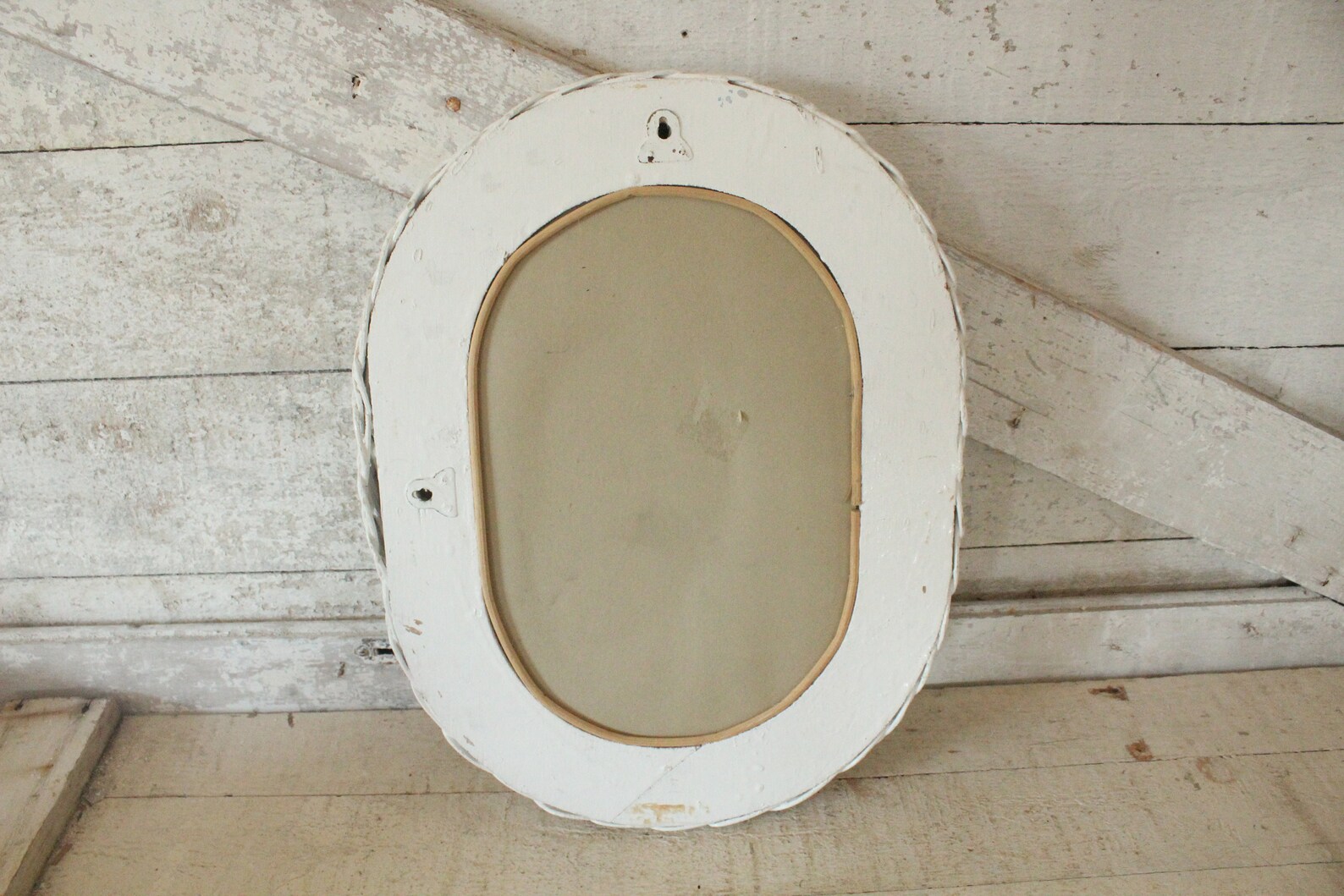 Vintage White Wicker Mirror - 1970s White Wicker Hall, Bedroom, Bath ...