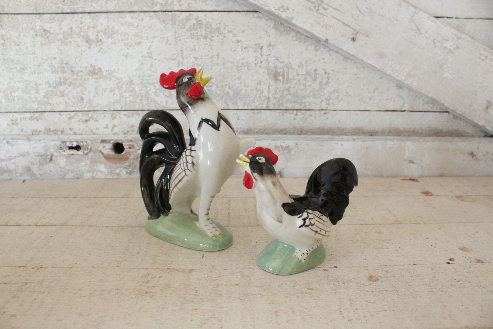 Vintage Ceramic Hand Painted Chicken & Rooster - Set of Two Lefton ...