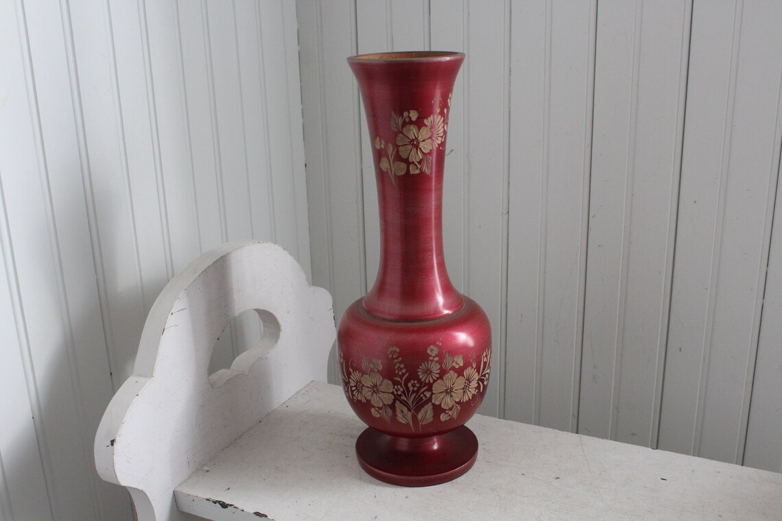 Vintage Hand Turned Wood Vase With Carved Floral Detailing | Etsy