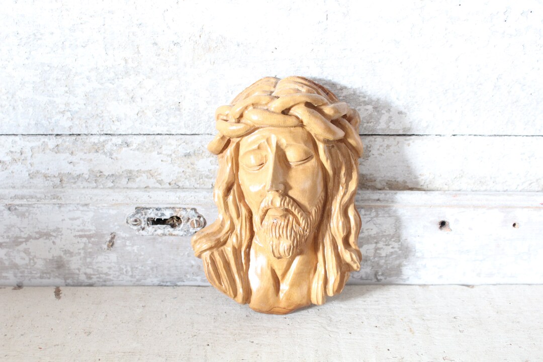 Vintage Religious Olive Wood Carving - Jesus Christ Carved Bust ...
