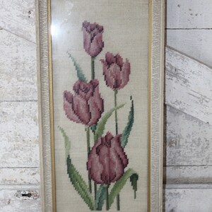 Vintage Needlepoint Tulip Fiber Art - Mid Century Framed Wool ...