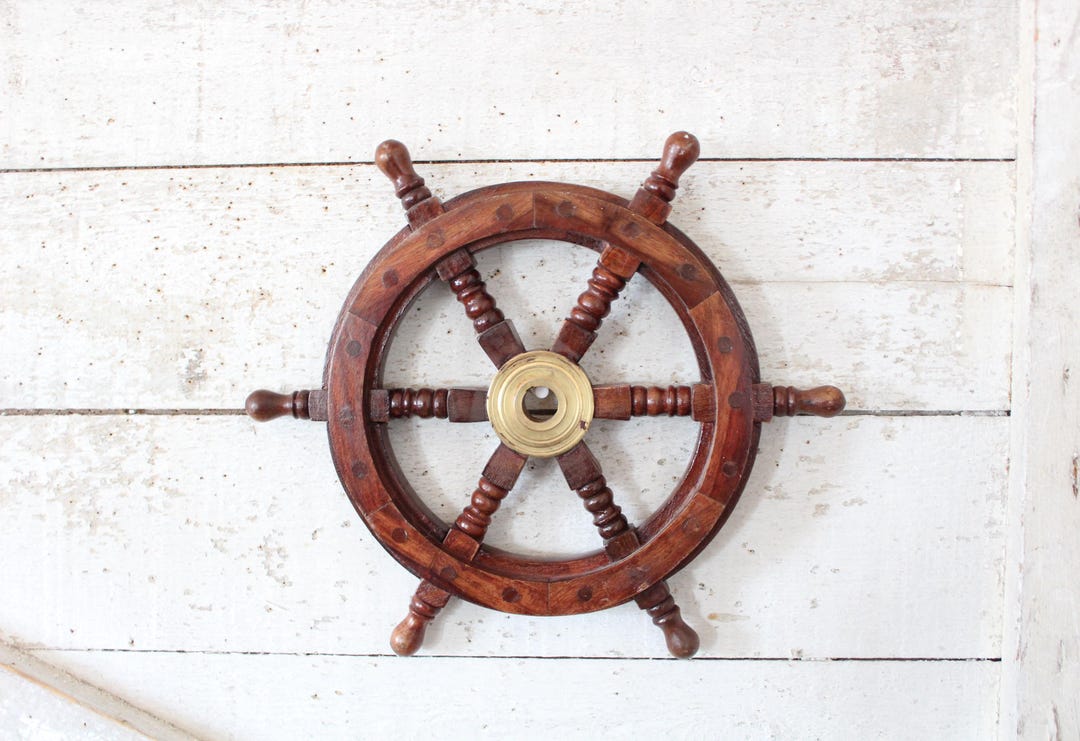 Vintage Wood Ship's Wheel - Nautical Ship Wheel Wall Art - Decorative ...