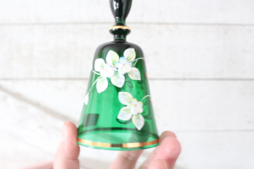 Vintage 1970s Bohemian Crystal Green Glass Bell - Genuine Hand ...