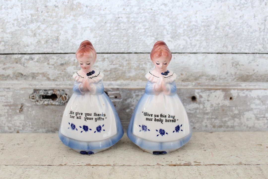 Enesco Kitchen Prayer Lady Salt & Pepper Shakers - Blue Ceramic Kitchen ...