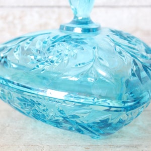 Vintage Blue Hazel Atlas Covered Candy Dish - 1960s/70s Pressed Blue ...