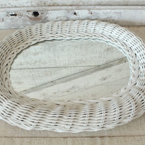 Vintage White Wicker Mirror - 1970s White Wicker Hall, Bedroom, Bath ...