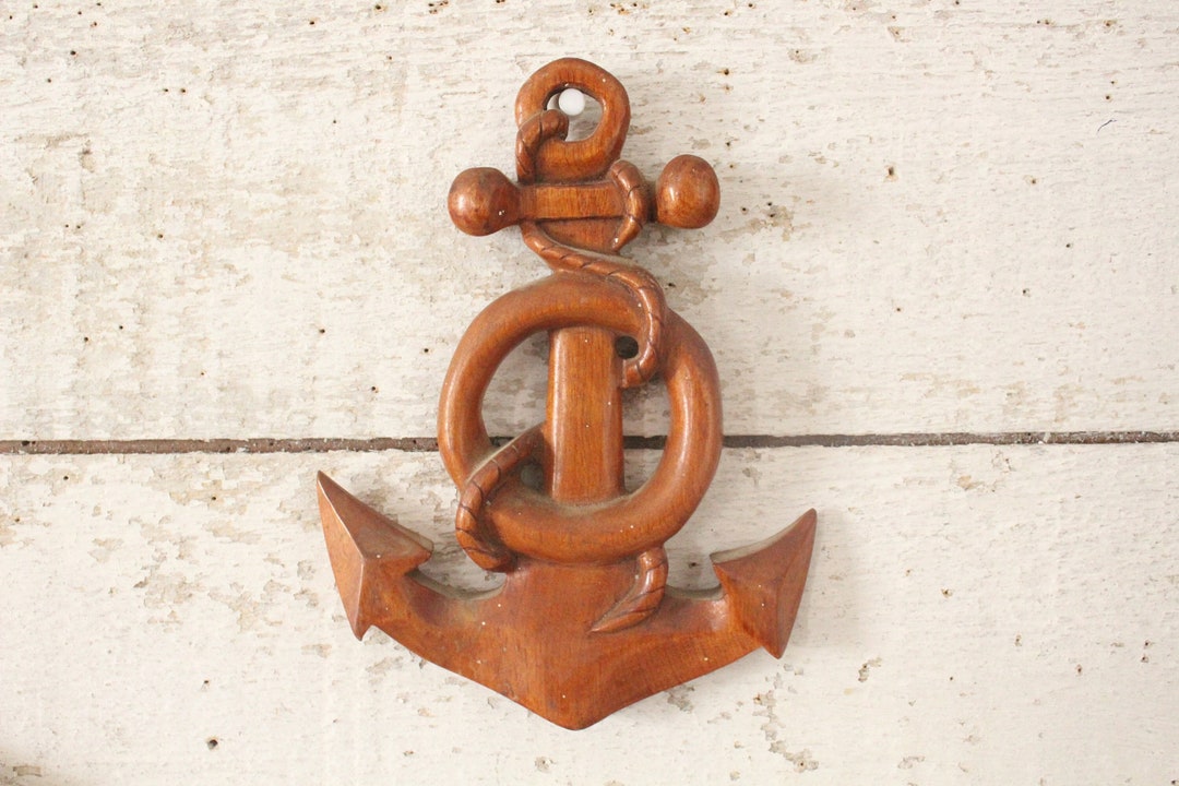 Vintage Hand Carved USMC Marine Corp Wooden Anchor - Hand Carved USMC ...