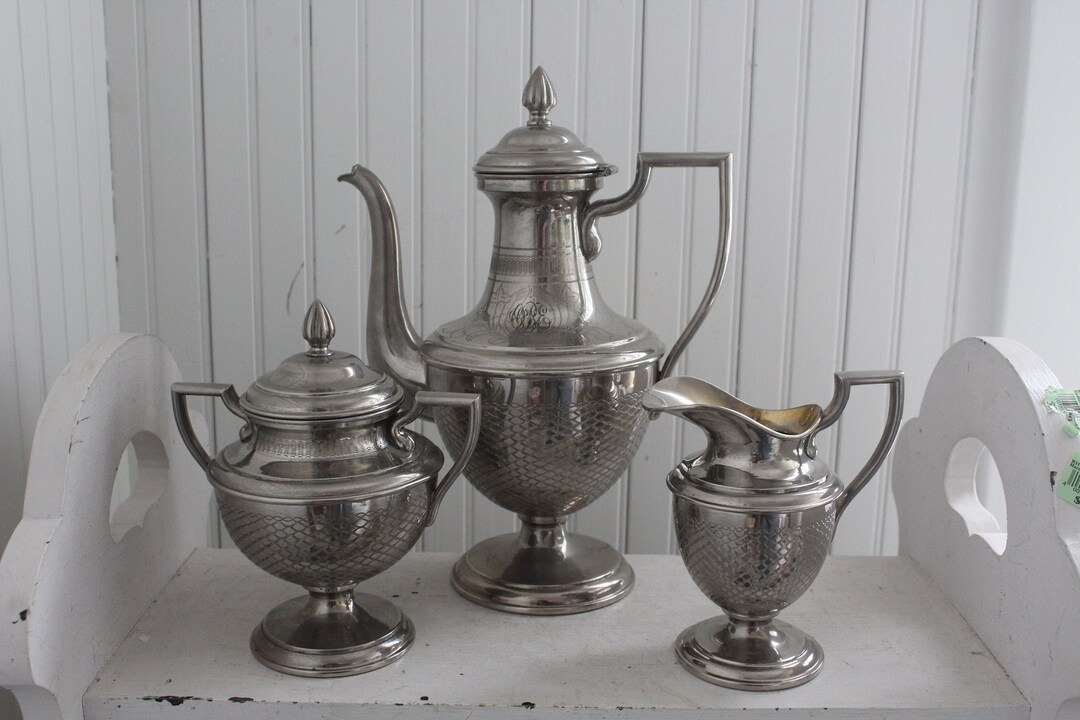 Vintage Silver-plated Coffee Pot Server, Covered Sugar Bowl, Creamer ...