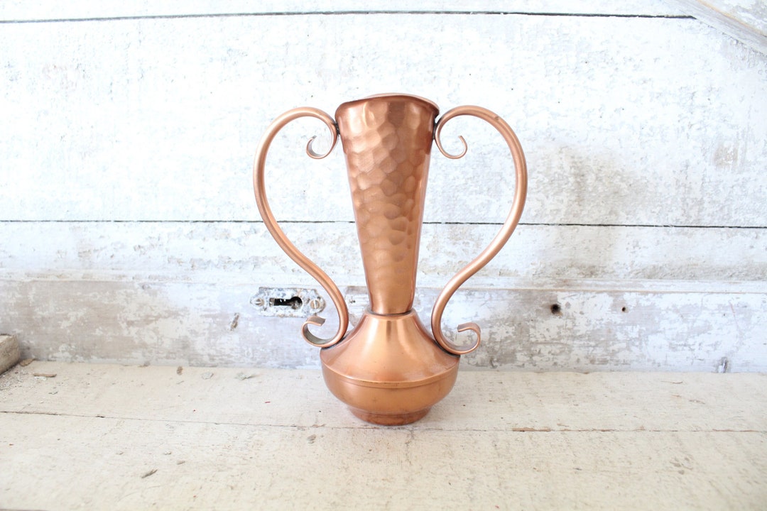 Vintage Hammer Copper Gregorian Copper Vase With Scroll - Etsy
