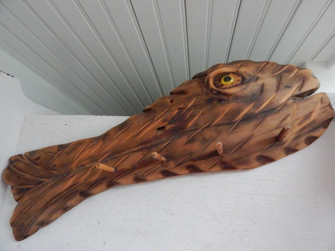 Hand Carved Fish Shaped Fishing Pole Holder Hand Carved Fish W/pegs to ...