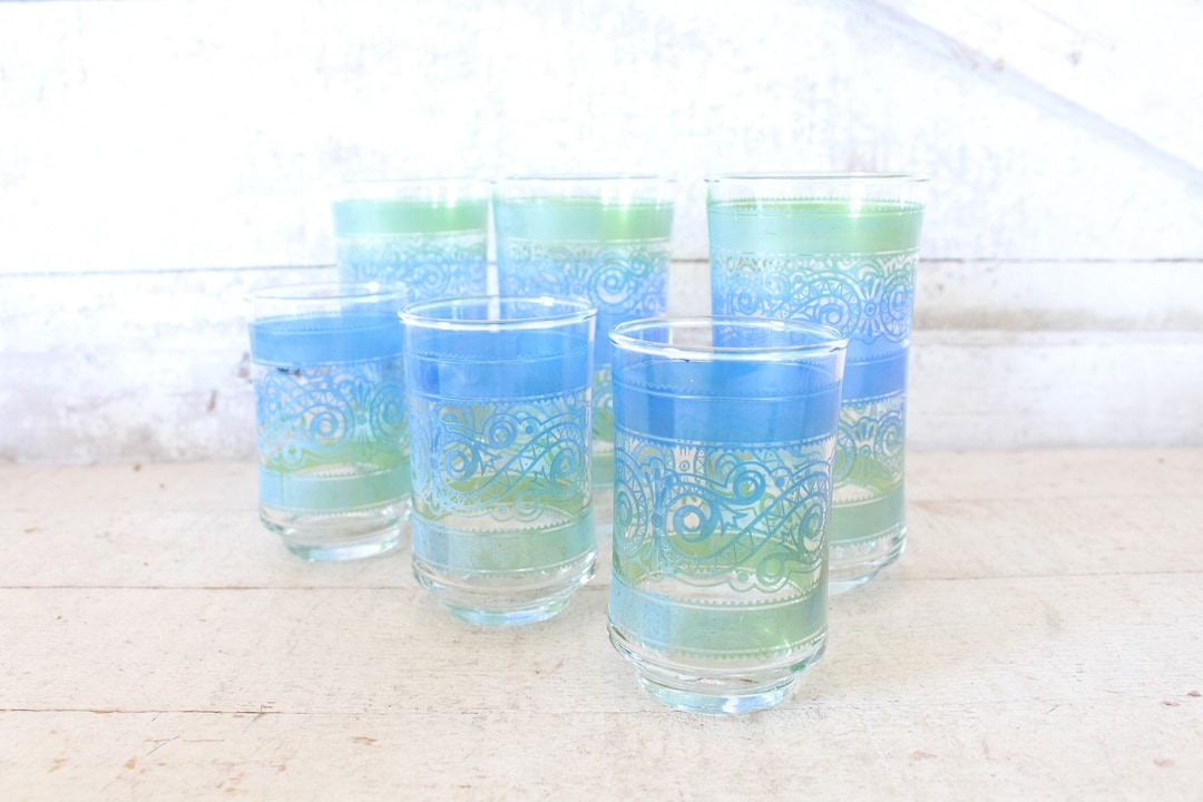 Vintage 1970s Drinking Glass Set - Set of Six Glasses, Three Juice ...