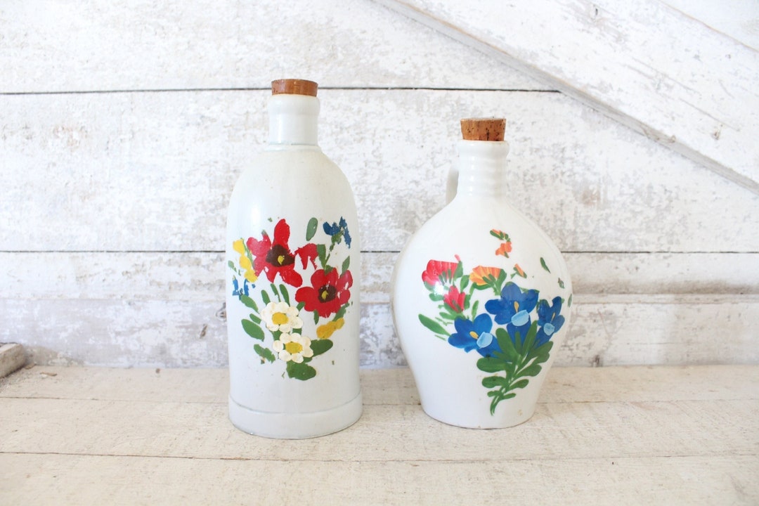 Vintage Hand Painted Dutch Wine Jugs With Original Corks - Pottery Jug ...