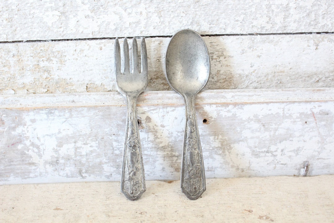 Vintage Silver Plate Baby Spoon & Fork - Little Bo Peep Nursery Rhyme ...