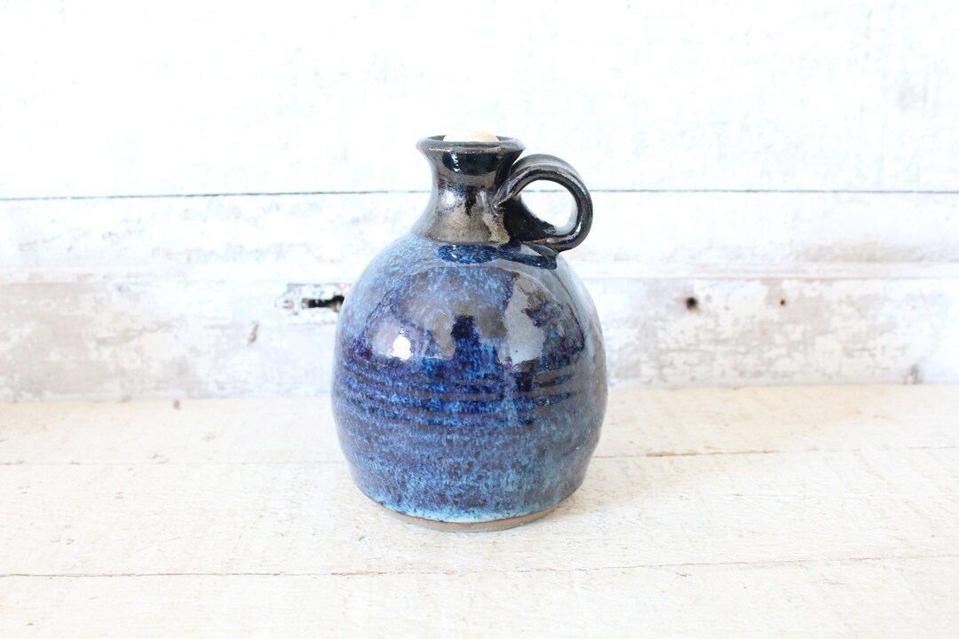 Vintage Blue Studio Pottery Oil Lamp Pot - Hand Thrown Studio Pottery ...
