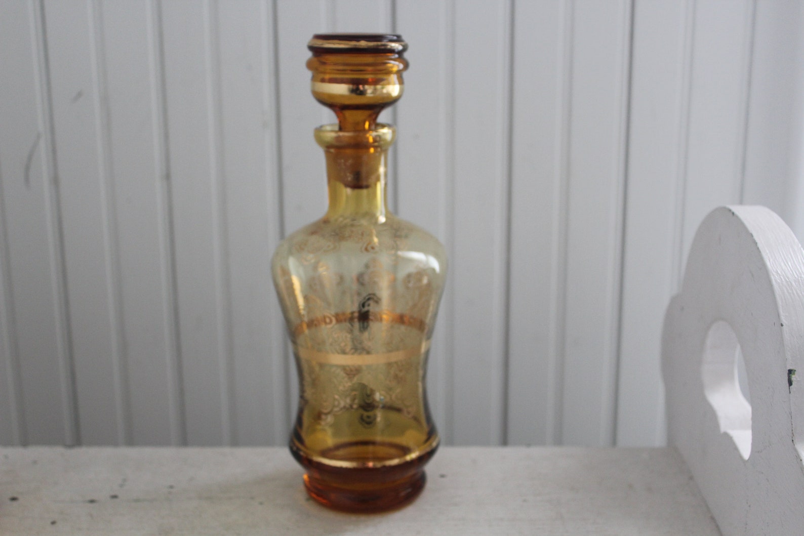 Vintage Venetian Amber Decanter With Four Glasses Hand Blown | Etsy