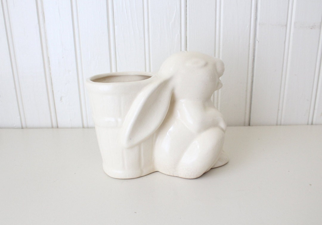 Vintage 1940s Uhl Pottery Bunny Rabbit Planter White Rabbit Indoor ...