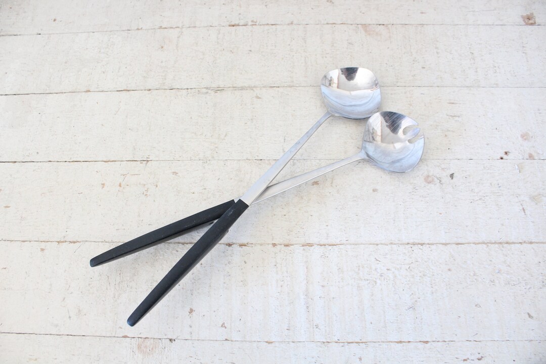 Vintage Ekco Eterna Epic Canoe Stainless Black Handled Stainless Salad ...