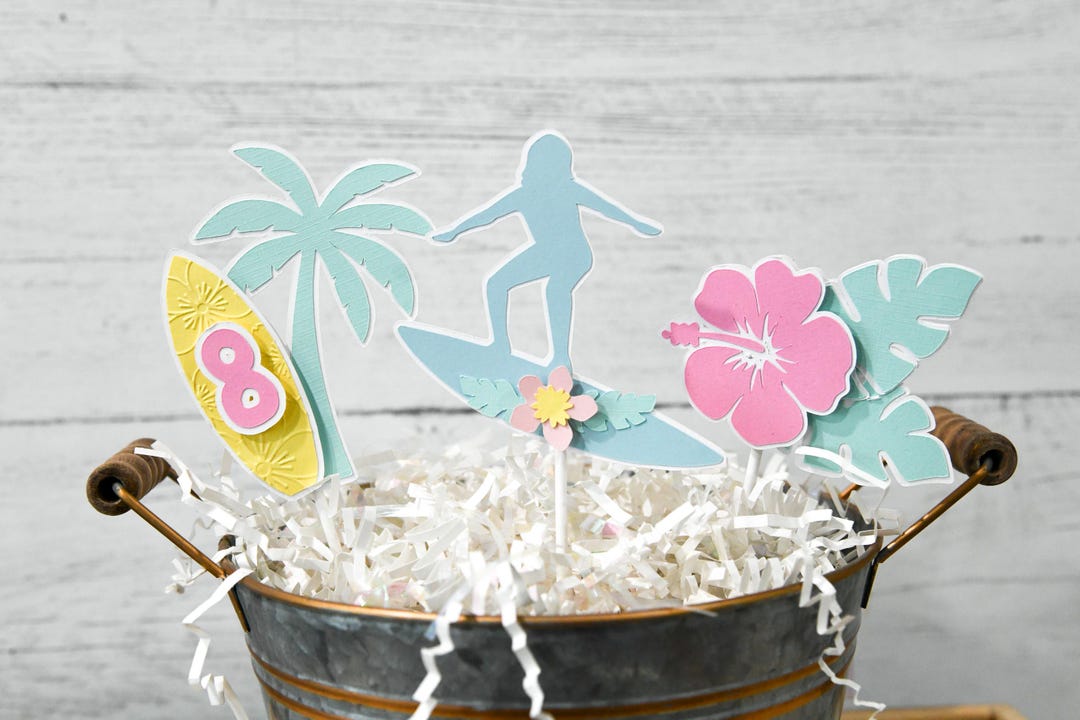 Surf Cupcake Toppers | Set of 12 | Customized With Age | Surfer Girl - Etsy