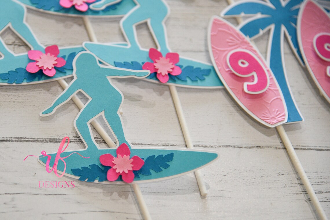 Surfer Girl Cupcake Toppers Set of 12 Perfect for a Surf - Etsy