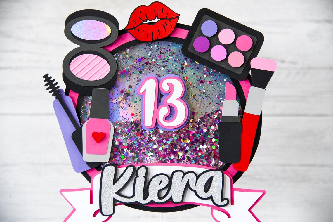 Makeup Glitter Glam Shaker Cake Topper - Etsy