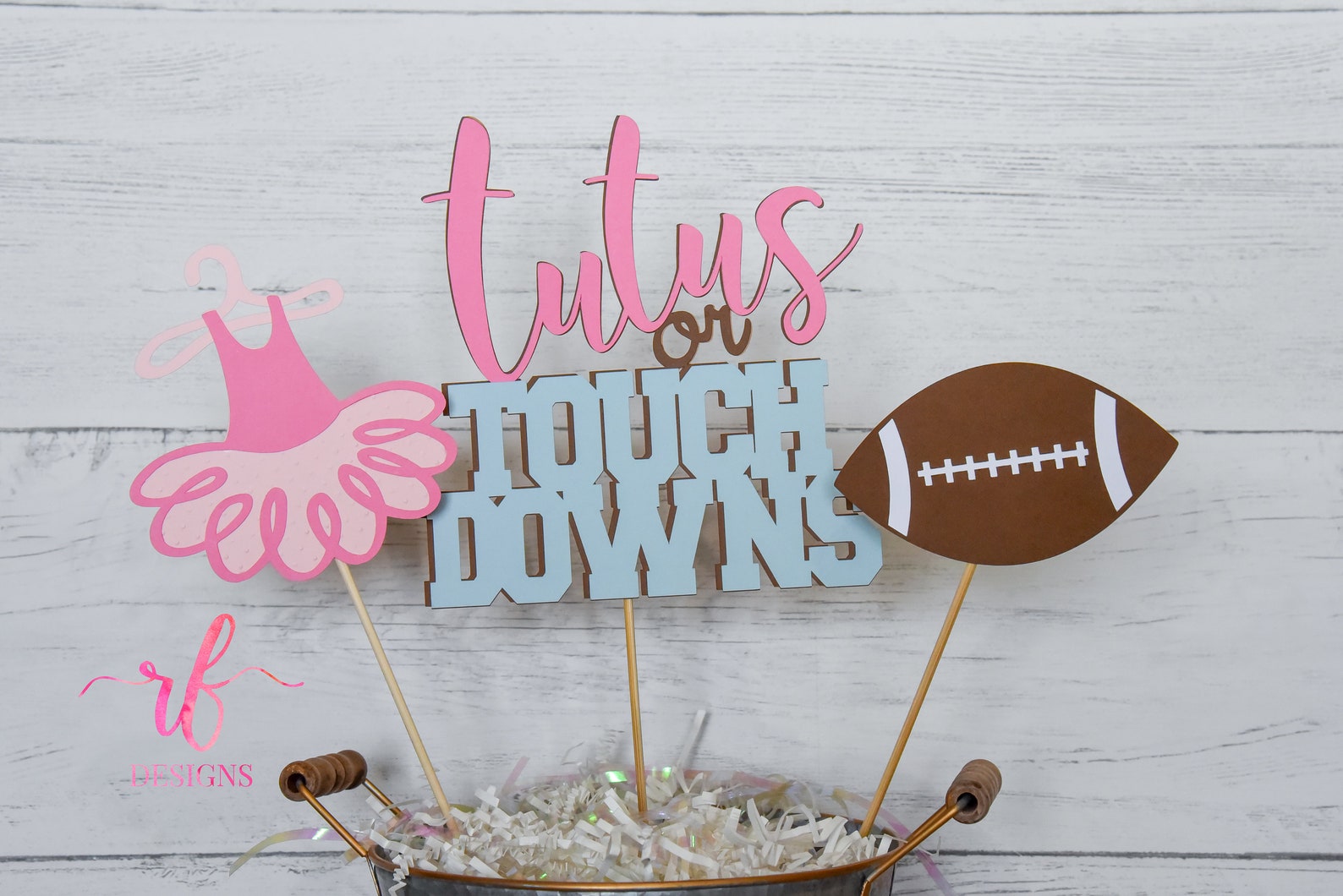 Tutus or Touchdowns Gender Reveal 3pc Cake Topper Set or - Etsy