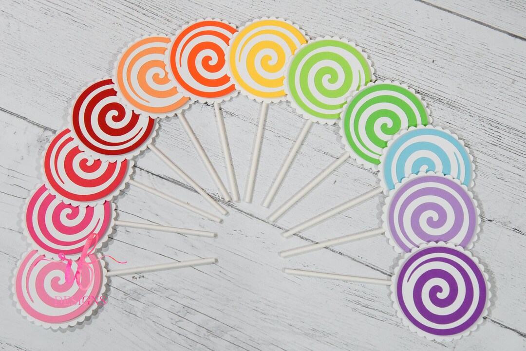 Rainbow Candyland/ Sweet Shoppe Lollipop Cupcake Toppers! Delicious ...