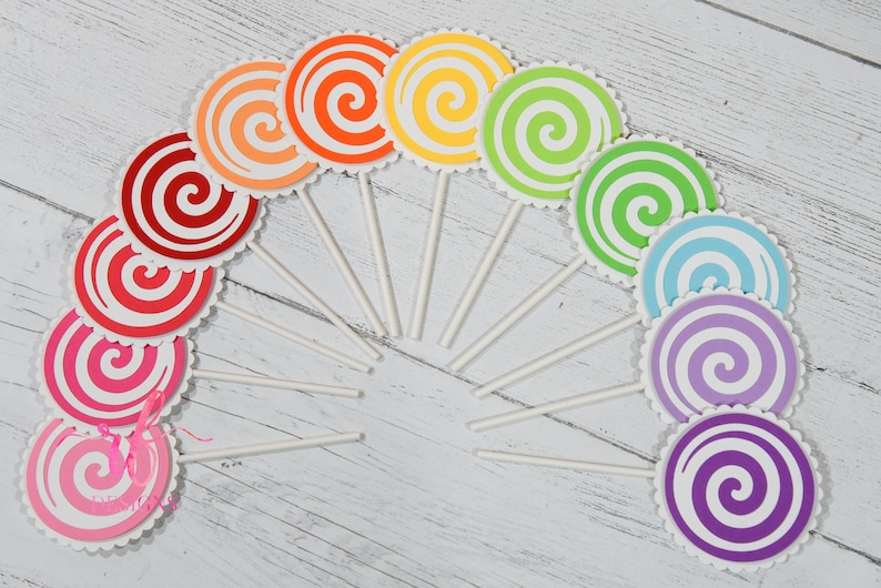 Rainbow Candyland/ Sweet Shoppe Lollipop Cupcake Toppers! Delicious ...