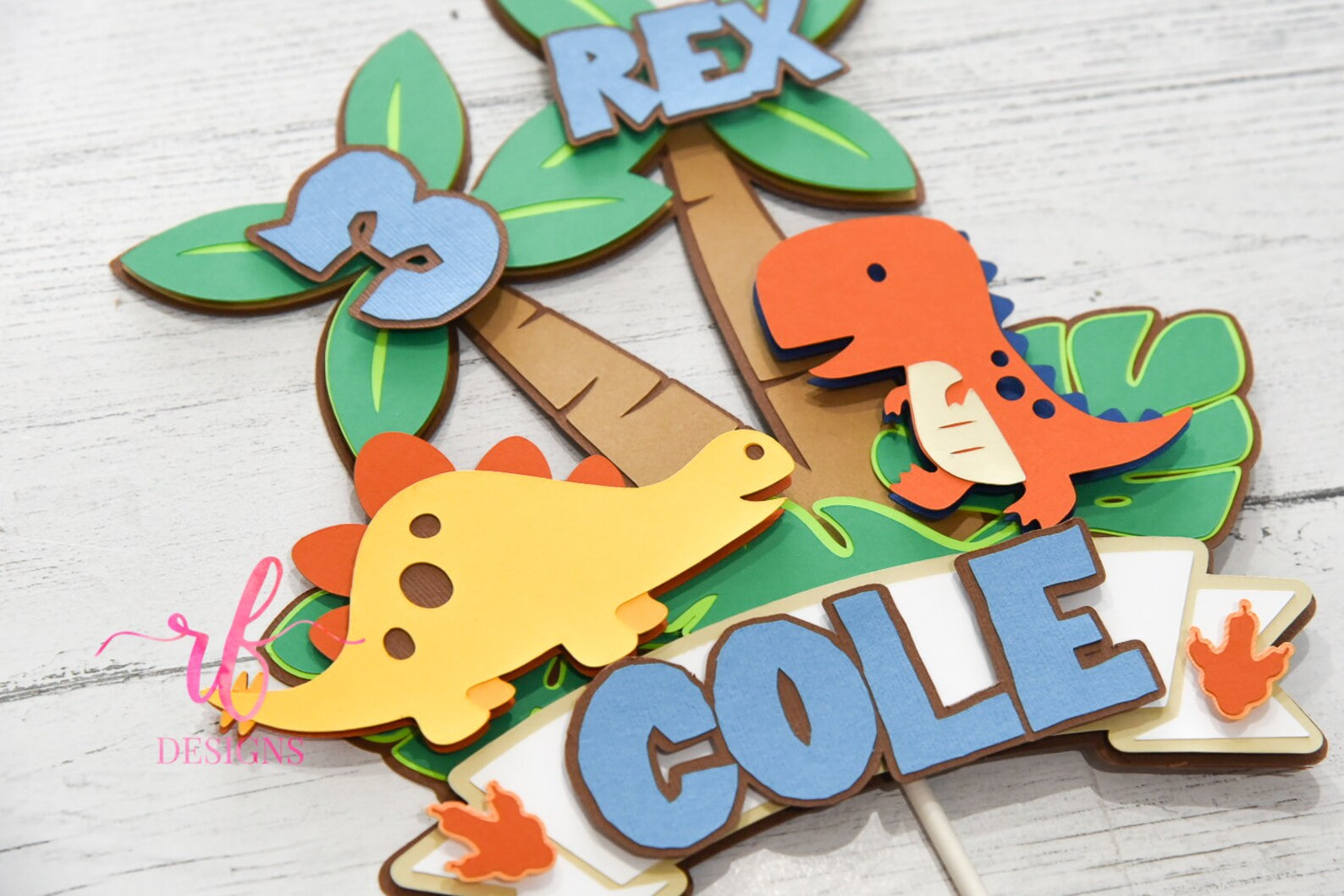 Dinosaur Three Rex Cake Topper Customized With Name and Age - Etsy