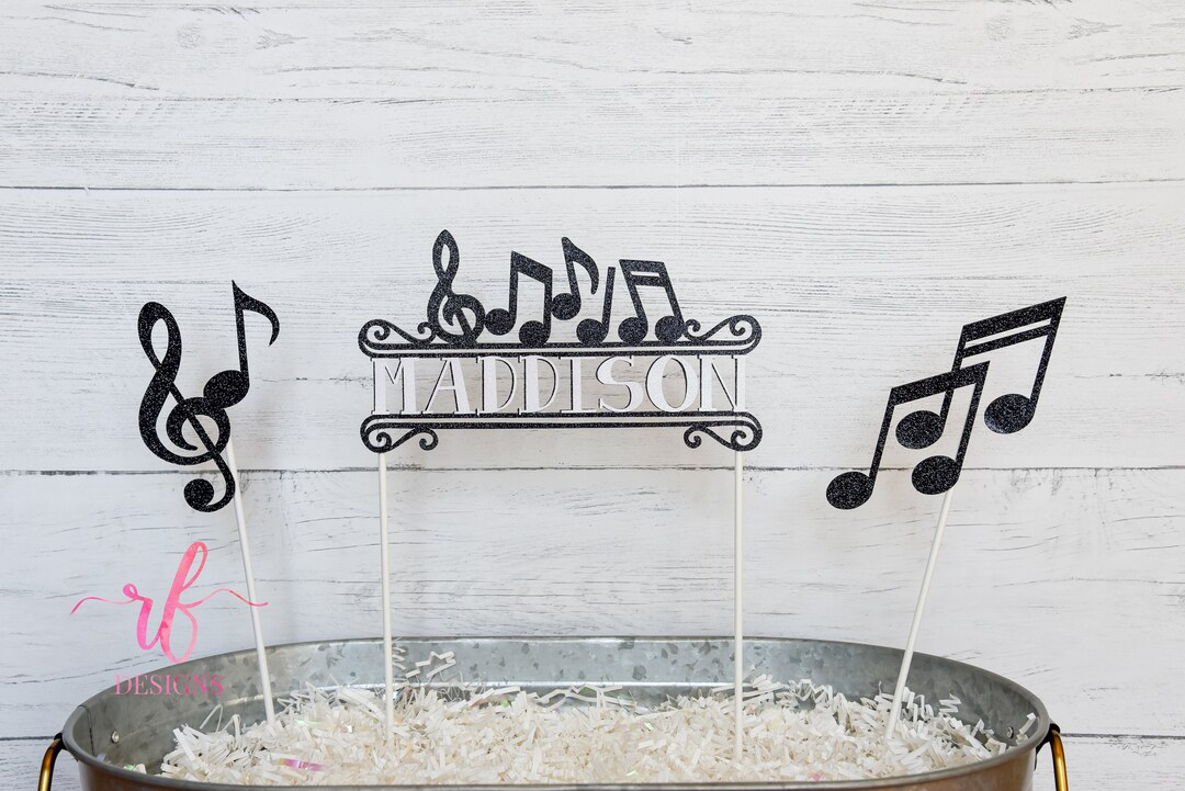 Music Theme 3pc Cake Topper/ Centerpiece Customized With Name and Music ...