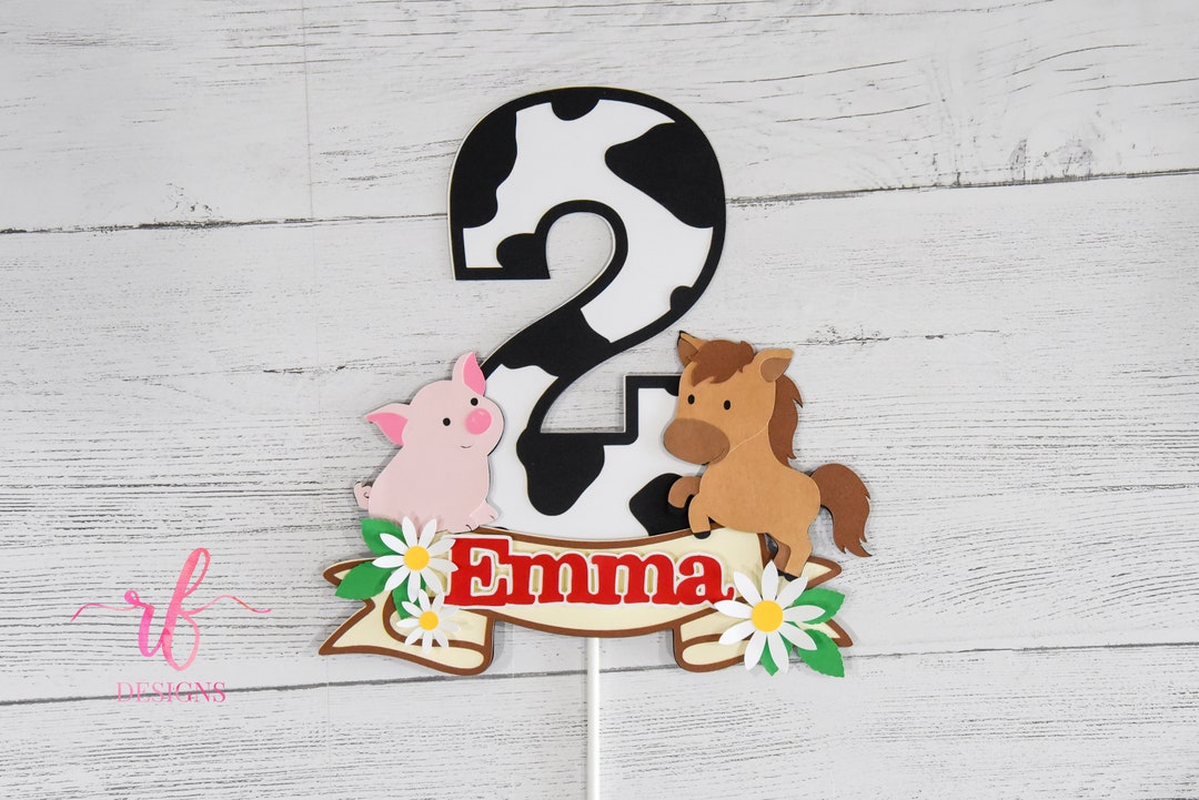 Barnyard Cake Topper Customized With Name and Age Choice of Animals Cow ...