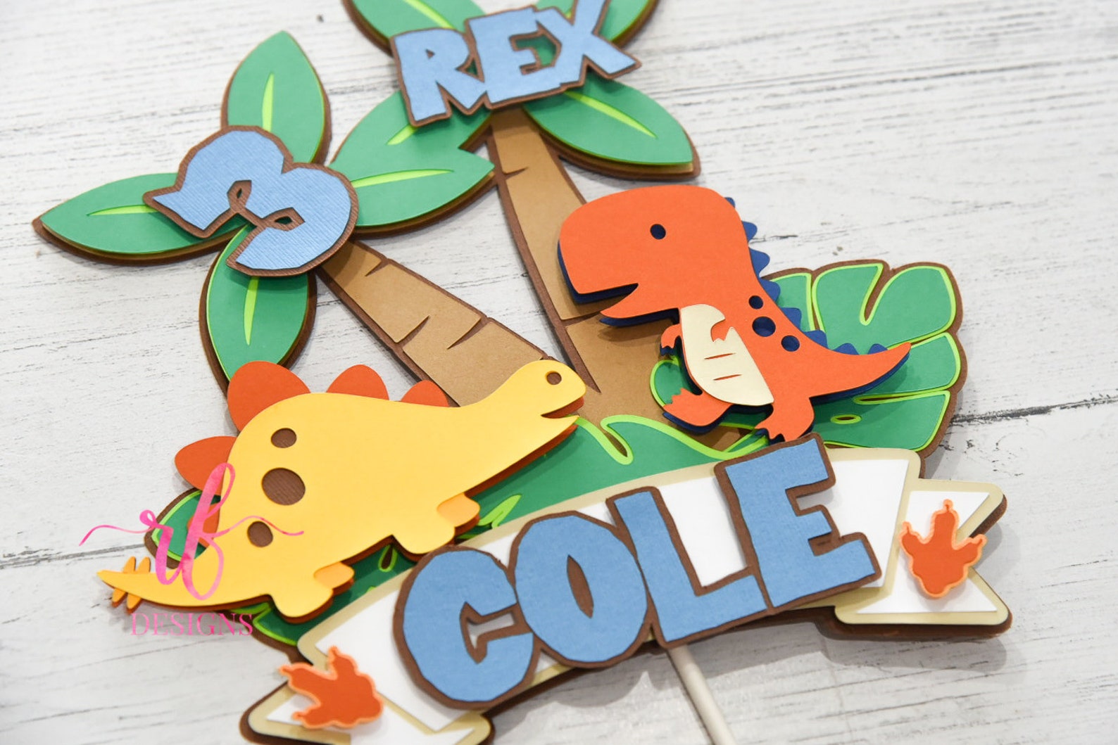 Dinosaur Three Rex Cake Topper Customized With Name and Age - Etsy