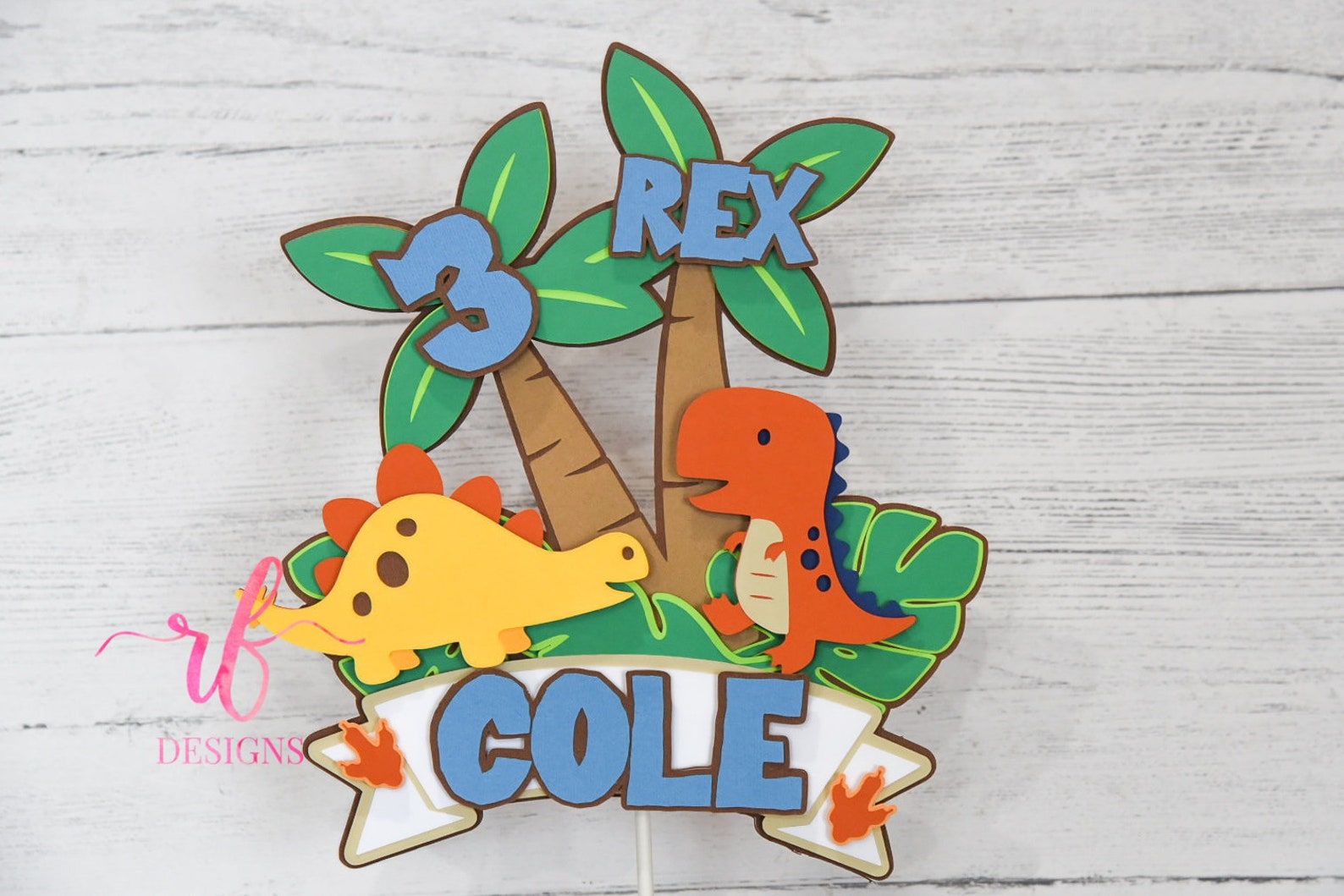 Dinosaur Three Rex Cake Topper Customized With Name and Age | Etsy