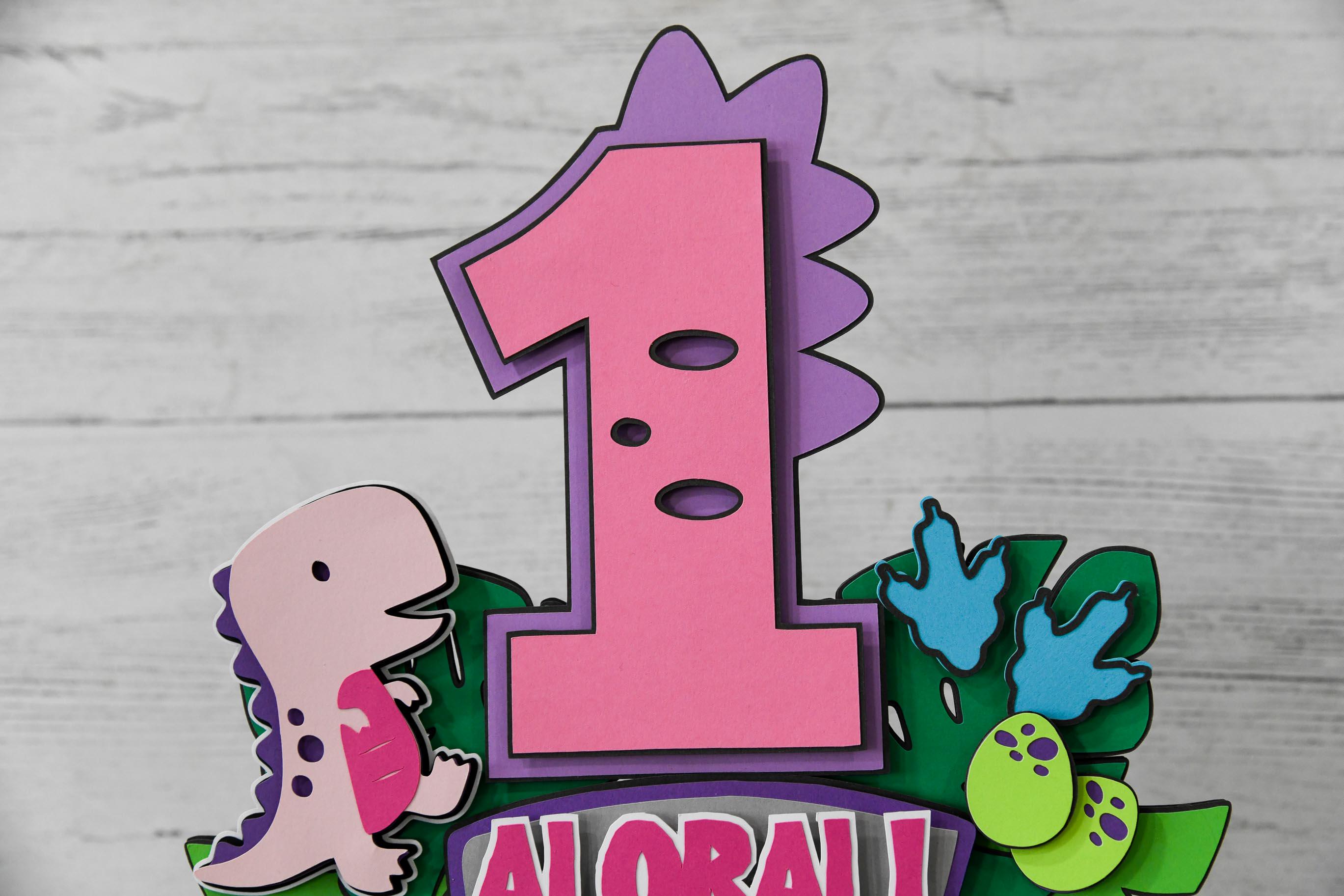 Dinosaur Cake Topper | Customized With Dino-age and Name | Pink and ...