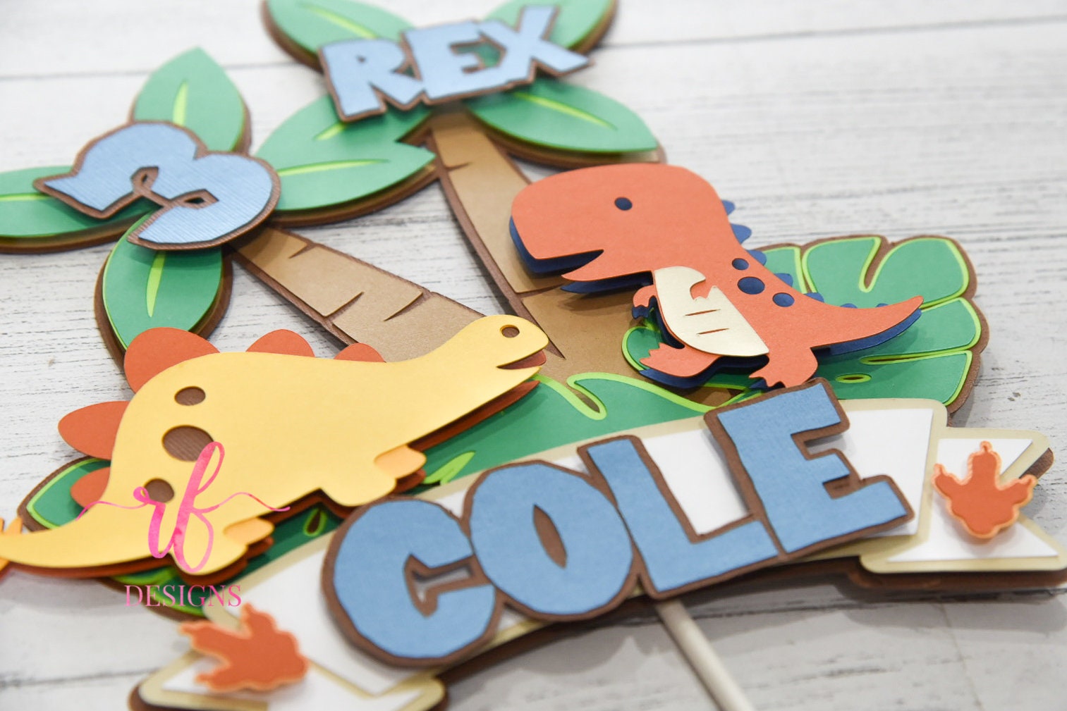 Dinosaur Three Rex Cake Topper Customized with Name and Age | Etsy