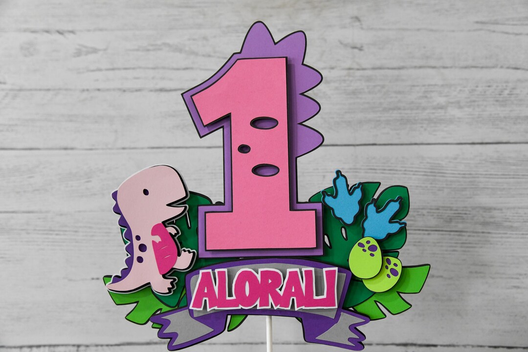 Dinosaur Cake Topper | Customized With Dino-age and Name | Pink and ...