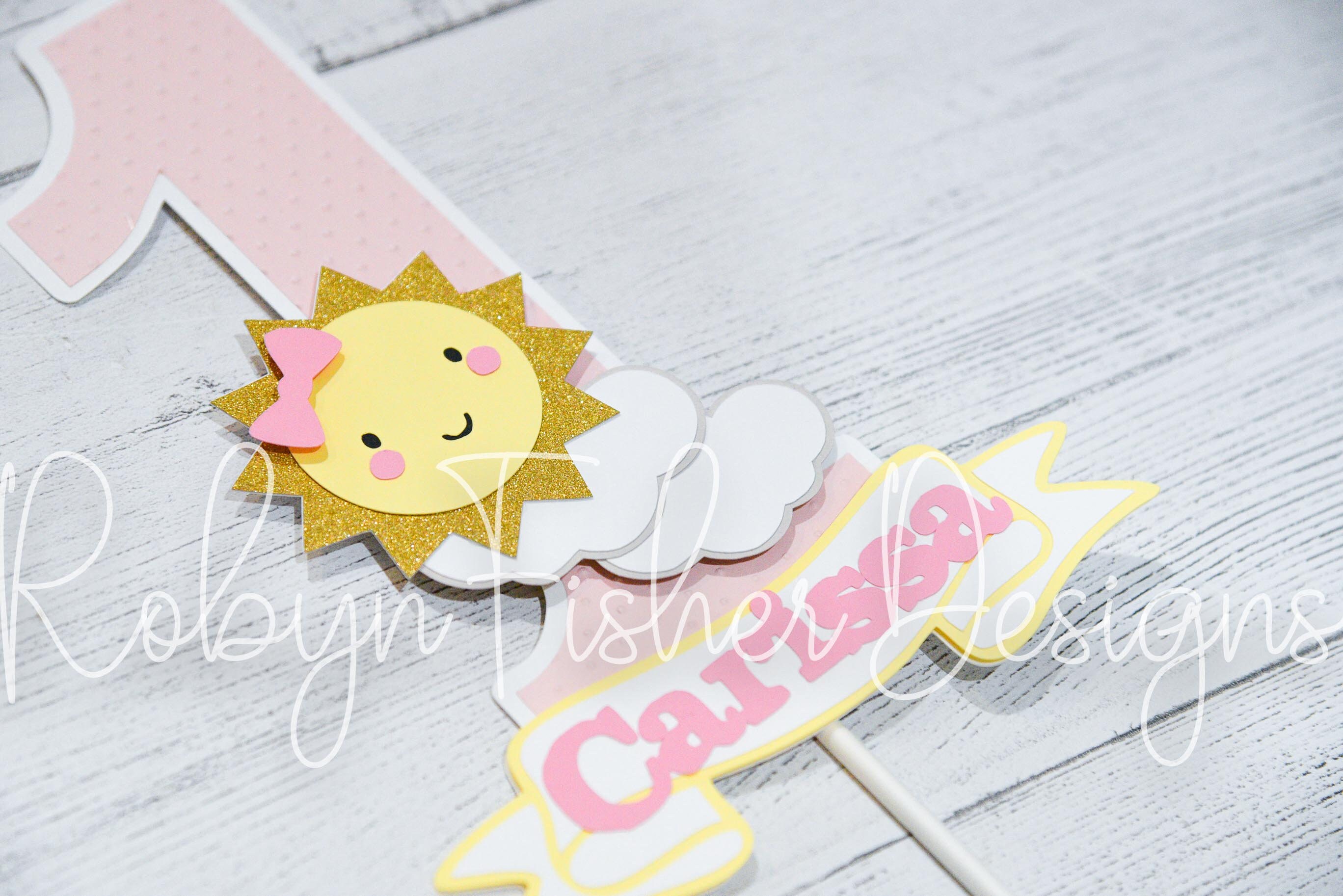 Sunshine Birthday Cake Topper: Custom Name & Age, Glitter Sun - Etsy