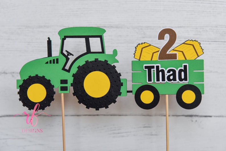 Tracteur et Wagon Cake Topper John Deere Inspiré Adorable 2pc Cake Topper personnalisé avec nom ...