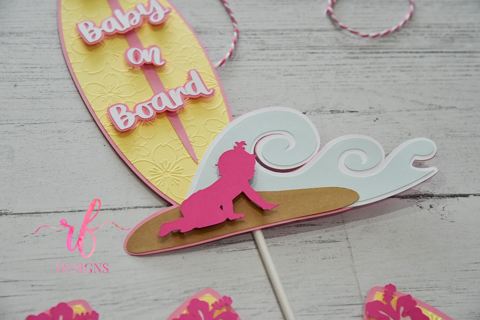 Baby On Board Cake Topper Surf theme baby shower Pink | Etsy