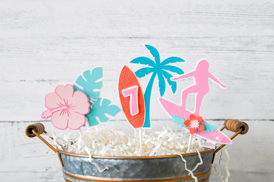 Surf Cupcake Toppers | Set of 12 | Customized With Age | Surfer Girl - Etsy