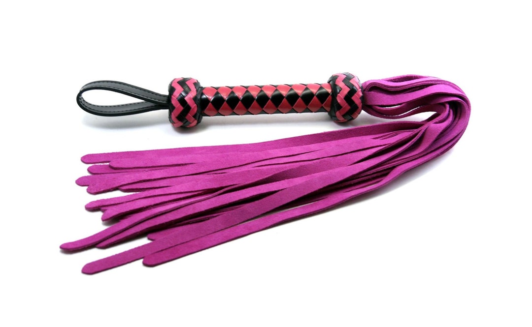 Premium Pink Suede Flogger Pink And Black Braided Matching Pineapple