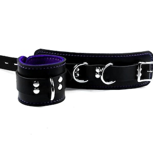 Leather Locking Cuffs - Black With Soft Purple Leather Lining - Pair of ...