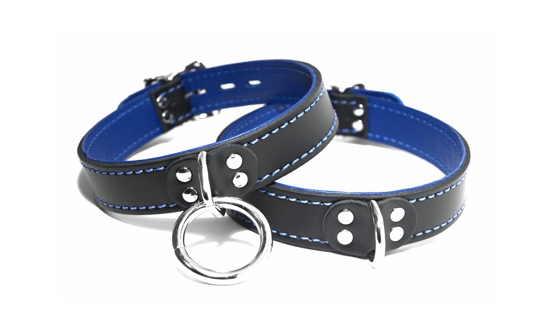 Leather Lined Collar Locking Buckle Black With Blue Lining - Etsy