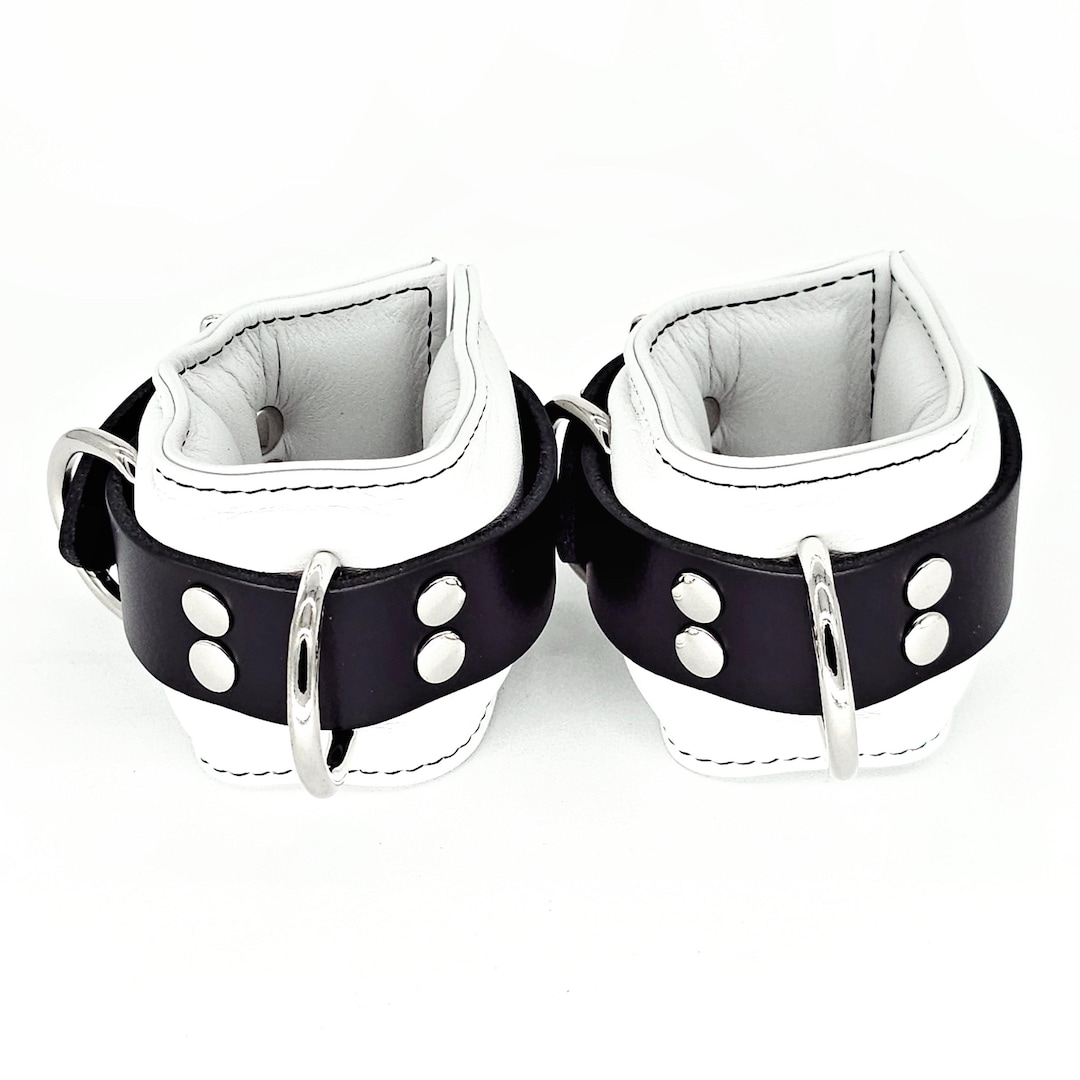 Soft Padded Cuffs / Restraints - White With Black Strap - Pair of Wrist ...